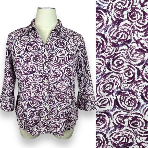 JM Collection | Tops | Jm Collection Womens 8 Cotton Purple Rose Floral ...